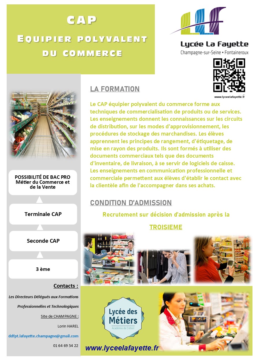 CAP EPC (équipier polyvalent du commerce) - Lycée La Fayette