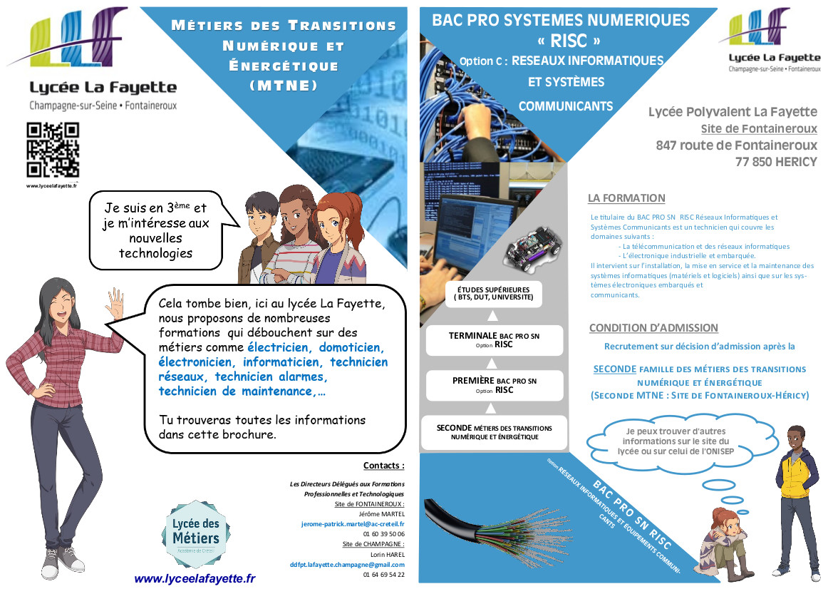 Baccalauréat Pro Systèmes Numériques, option C : RISC - Lycée La Fayette